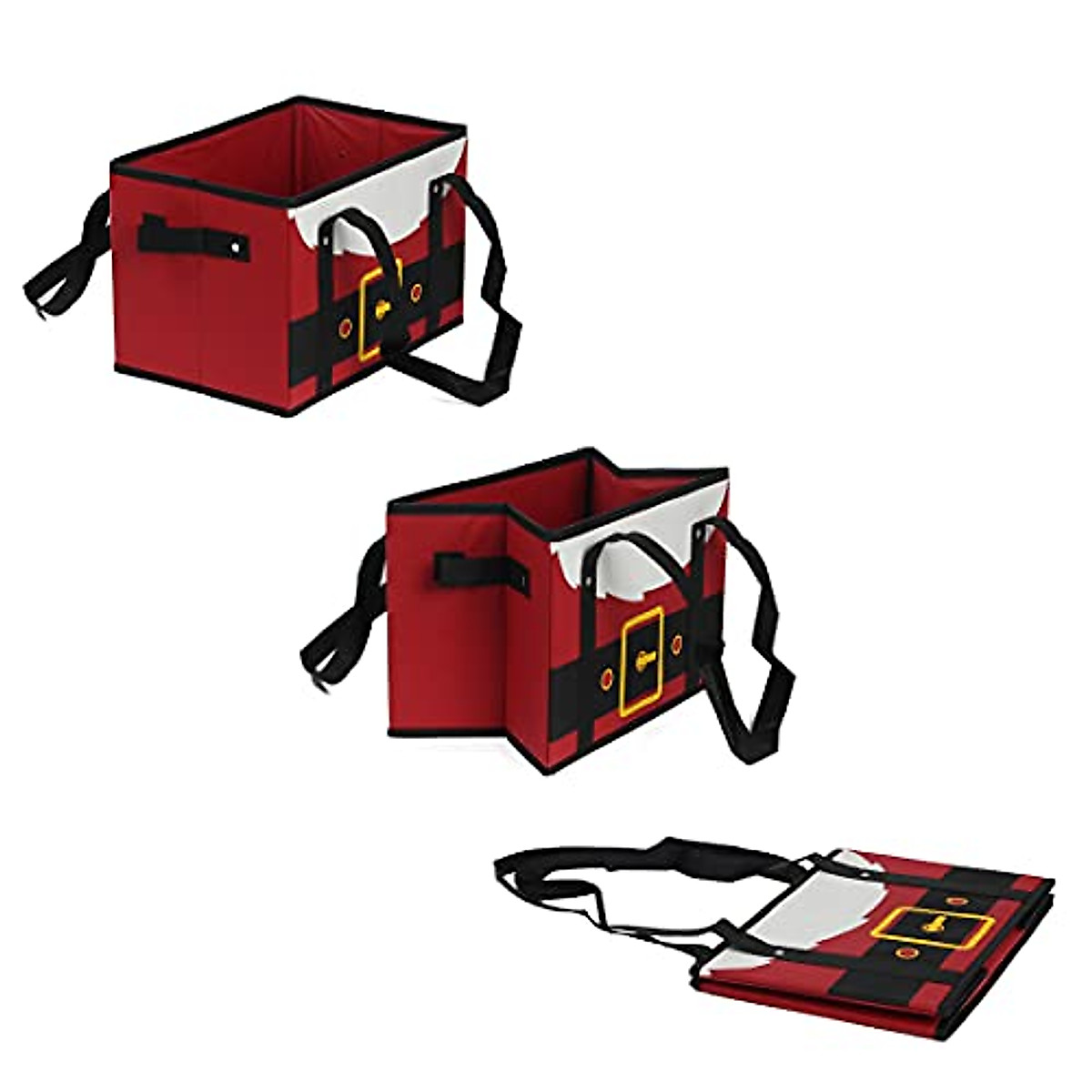 Reusable Grocery Bags Set Shopping Box with Reinforced Bottom Heavy Duty Premium Collapsible Foldable with Long Handles Xmas Chrismas Holiday Design Storage Boxes (Set of 3)