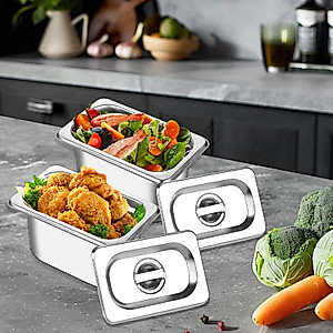BAKPOCO Hotel Pan 1/9 Size - Steam Pan With Lid 4" Deep 4 Packs Food Pan Anti Jam Stainless Steel Buffet Pan Commercial Stainless Steel Pan