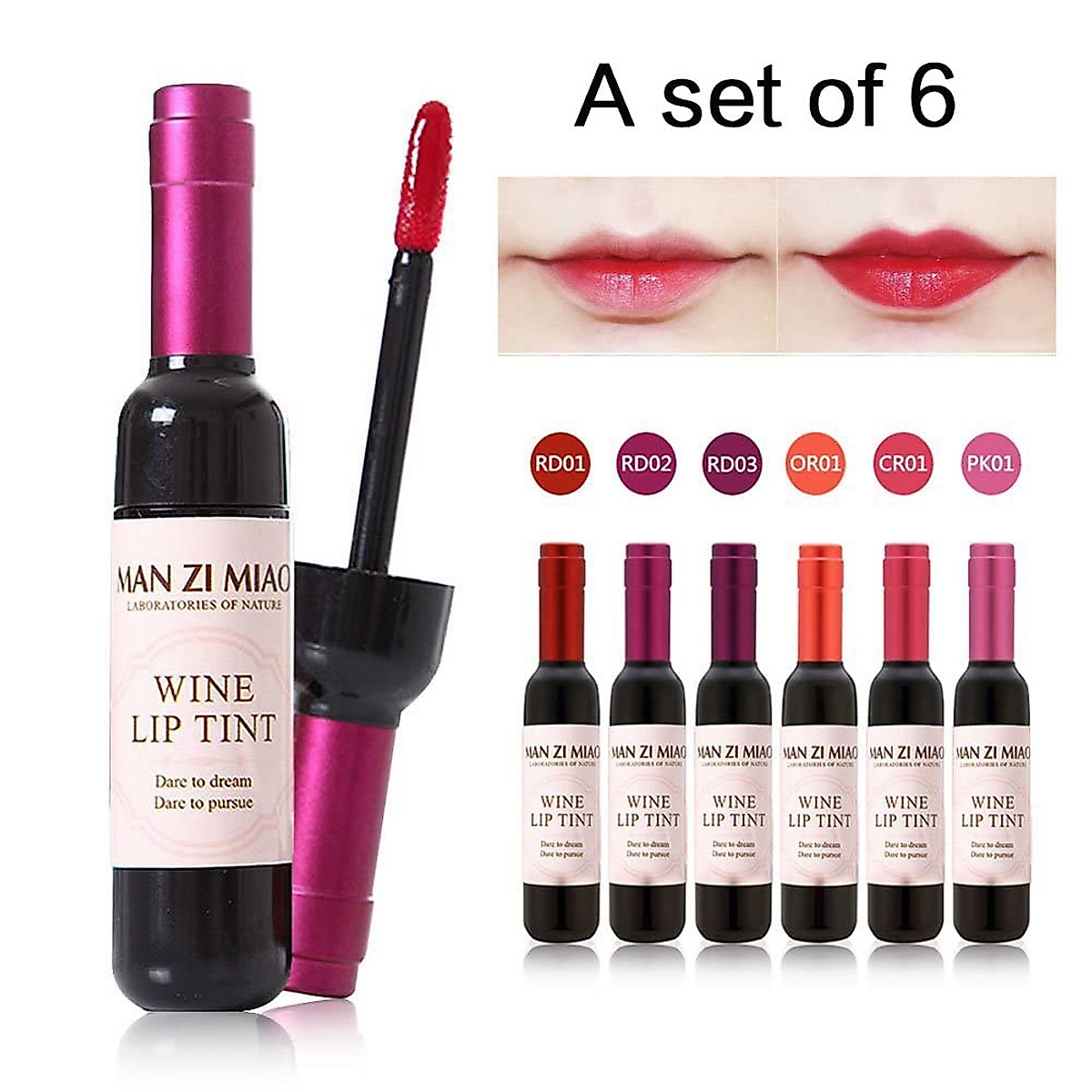 JHSLCHA Lip Gloss, Wine Lip Tint 6 Colors, Long Lasting Waterproof Lip Gloss Set, Matte Liquid Lipstick Set for Girls and Women