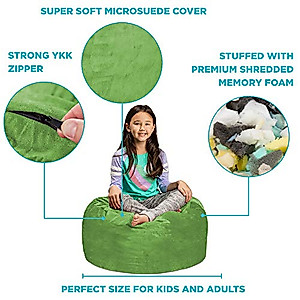 Sofa Sack - Plush, Ultra Soft Kids Bean Bag Chair - Memory Foam Bean Bag Chair with Microsuede Cover - Stuffed Foam Filled Furniture and Accessories for Kids Room - 2' Lime