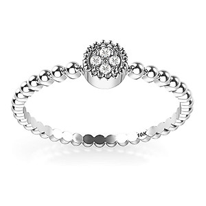 Kobelle Sz 5.5 Solid 10K White Gold Diamond Bead Style Round Cluster Wedding Engagement Ring