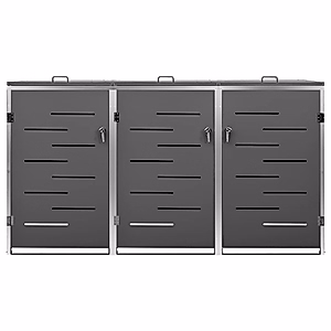 vidaXL Triple Wheelie Bin Shed - Stainless Steel Frame, Outside Bin Storage - Anthracite Colored, Galvanized Steel Panel, Spacious, Anti-Rust, Lockable