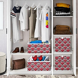 visesunny Closet Baskets Red Apple Stripe Storage Bins Fabric Baskets for Organizing Shelves Foldable Storage Cube Bins for Clothes, Toys, Baby Toiletry, Office Supply