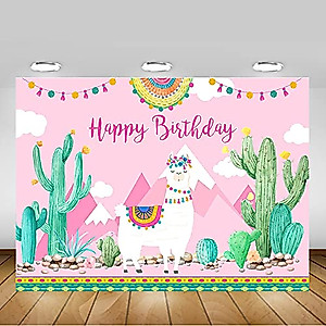 Mocsicka Llama Birthday Backdrop Mexican Cactus Alpaca Birthday Background oh La Llama A Whole Llama Fun Birthday Party Decoration (Pink, 7x5ft (82x60 inch))
