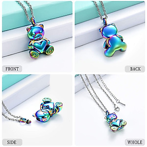 Cremation Jewelry Urn Nekclaces for Ashes for Women Gilrs Teddy Bear Keepsake Memorial Necklace for Human Pet Baby Ashes,Rainbow
