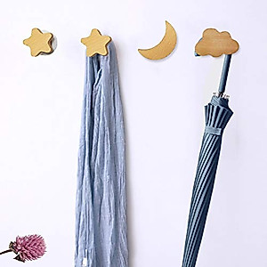 Garneck 3Pcs Wall Hooks Hat Hooks Wooden Coat Hangers Star Moon Cloud Wall Hook Kids Room Nursery Wall Decors