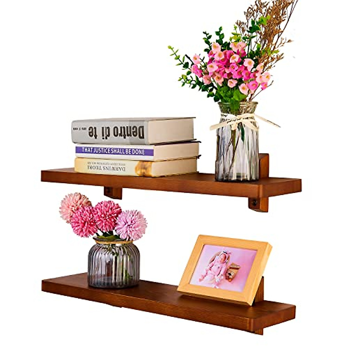 Bielebbi Floating Shelves, Wall Shelf, Shelves for Wall Storage, Solid Wood Shelf L23.4xW5.9 Set of 2, Rustic Wood Wall Shelves for Bedroom, Living Room, Bathroom, Kitchen, Office and More…