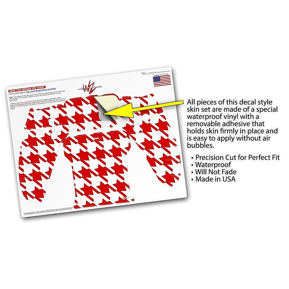 WraptorSkinz Skin Wrap compatible with Sony PS5 DualSense Controller Houndstooth Red (CONTROLLER NOT INCLUDED)