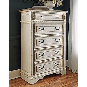 Signature Design by Ashley Realyn French Country Two Tone 5 Drawer Chest of Drawers, Chipped White