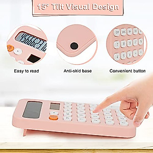 Standard Calculator 12 Digit,Desktop Dual Power Battery and Solar,Desk Calculator with Large LCD Display for Office,School, Home & Business Use,Automatic Sleep.5.7 * 3.5in (Pink)