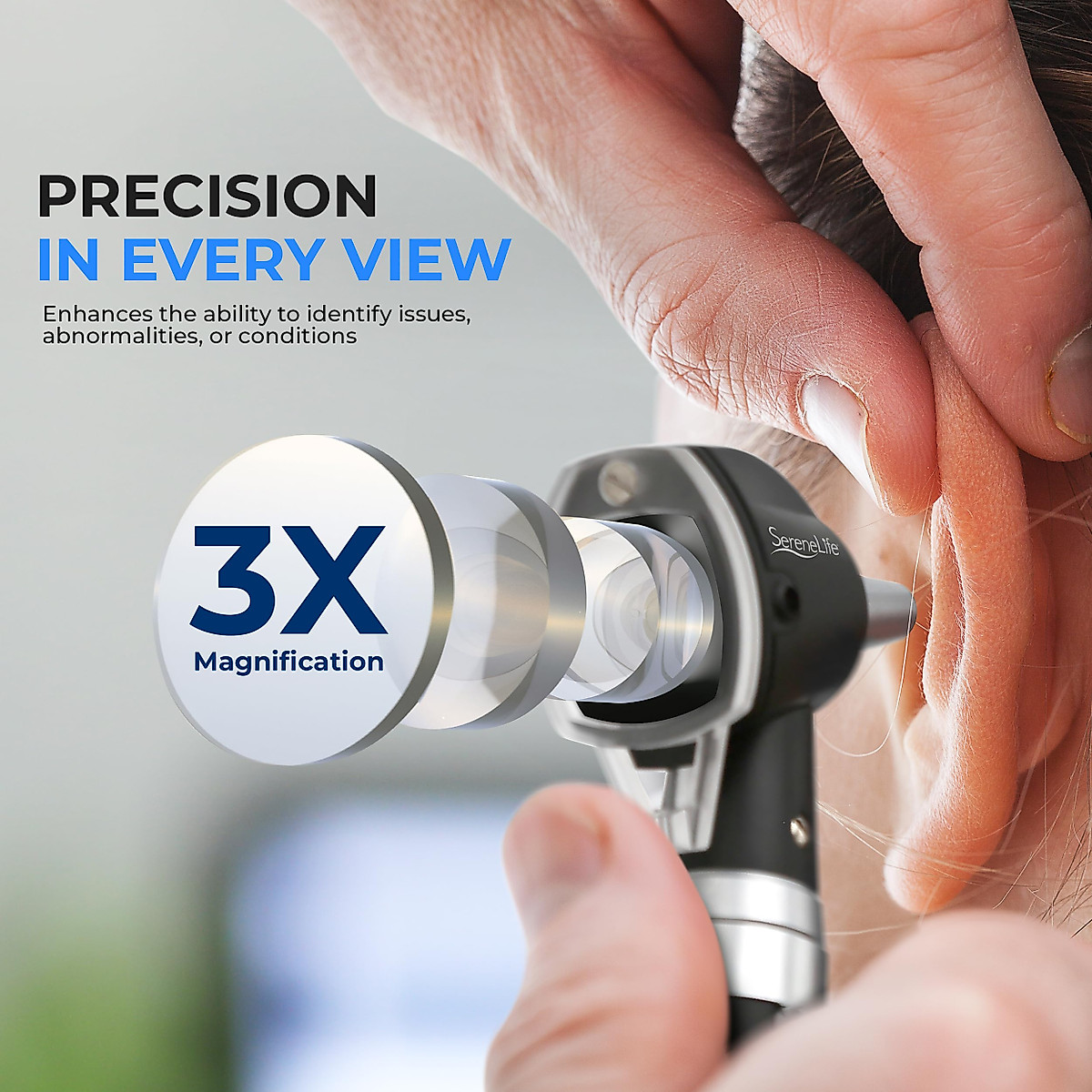 SereneLife Fiber Optic Otoscope/Auriscope | Home Ear Inspection Tool DIY, 3X Magnification, Bright LED, Includes Reusable Ear Tips, Travel Case, Battery Operated | For All Ages & Pets