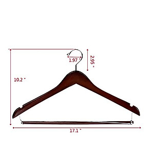 Quality Hangers 10 Wooden Curved Hangers Beautiful Sturdy Suit Coat Hangers with Locking Bar Chrome Hooks (10)