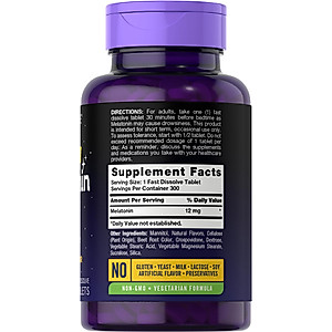 Carlyle Melatonin 12 mg Fast Dissolve 300 Tablets | Drug Free | Natural Berry Flavor | Vegetarian, Non-GMO, Gluten Free