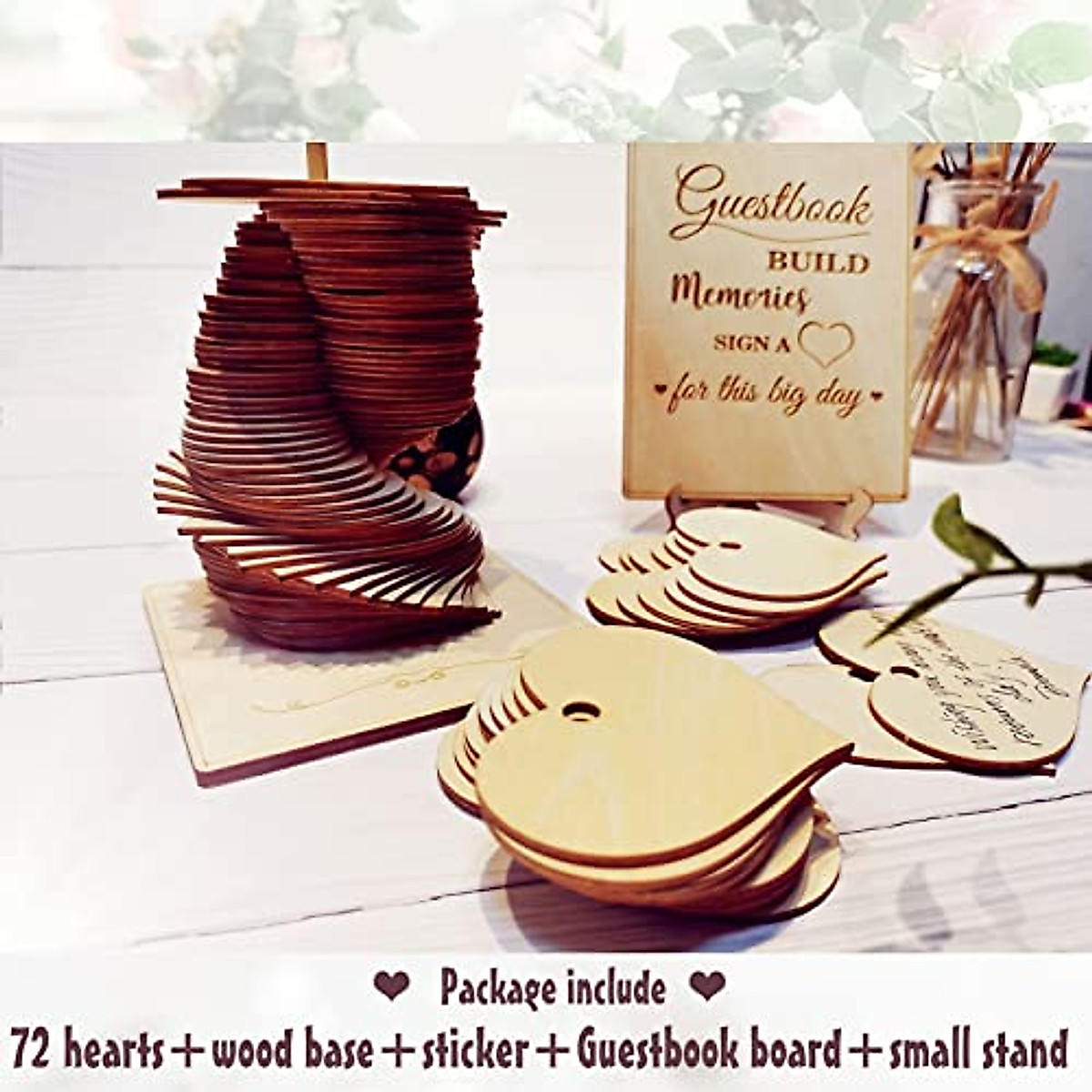 Wedding Guest Book Alternative Sign 72 Wood Hearts Guest Book Wedding Reception, Wedding Decorations Baby Shower 1st Birthday Party Baptism Gift Idyllic Rustic Decor