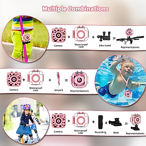 Ourlife Waterproof Camera for Kids, 1080P HD Kids Digital Action Camera Underwater Camera with 8GB SD Card, Birthday Gift Toys for Girls Age 3-14