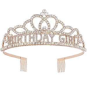 AOPRIE Diane Birthday Crowns for Women Gold Tiaras for Girls Crowns for Girls Rhinestone Crystal Decor Headband