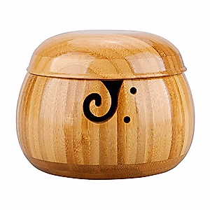 BFYDOAA Wooden Yarn Bowl Large,Yarn Storage Wooden Yarn Bowl Holder Rosewood,Knitting Wool Storage Basket Round with Holes Handmade Craft Crochet Kit Organizer