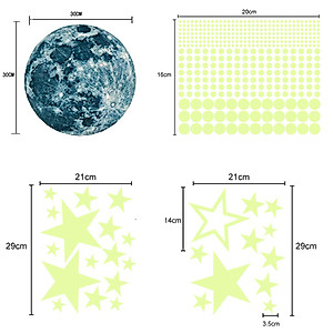Glow in The Dark Stars for Ceiling and The Dark Moon Starry Sky Shining Decals Room Decoration Perfect Gifts for Kids Bedroom Bedding Room, 1 Moon + 434 Stars and Dots