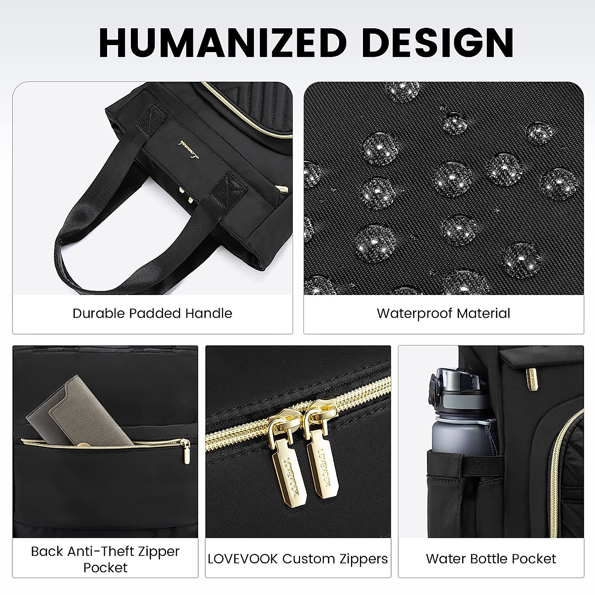 LOVEVOOK Laptop Backpack for Women, 15.6 Inch Work Business Laptop Bag, Wide Top Open Teacher Nurse Bag with USB Port, Waterproof Computer Backpack Purse for travel, Black