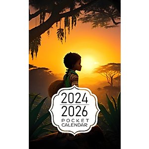 Pocket Calendar 2024-2026: Two-Year Monthly Planner for Purse , 36 Months from January 2024 to December 2026 | African tribal boy | Lush jungle | Sun setting