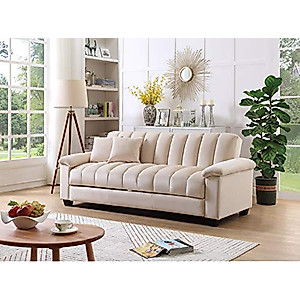 Legend Furniture Convertible Comfortable Sleeper Velvet Sofa Couch with Storage for for Living Room Bedroom Sofabed, 83'', Cream