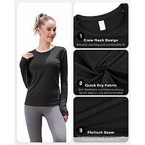 WANAYOU Women's Compression Shirt Dry Fit Long Sleeve Running Athletic T-Shirt Workout Tops (2 Pack(Black+White), X-Large)