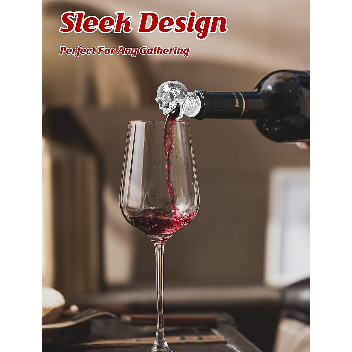 Skull Wine Aerator Pourer Spout - Anvy Lunda Liquor Bottle Pourers Skull Wine Decanter - Creative Gifts for Alcohol, Whiskey, Skull Lover (Silver)