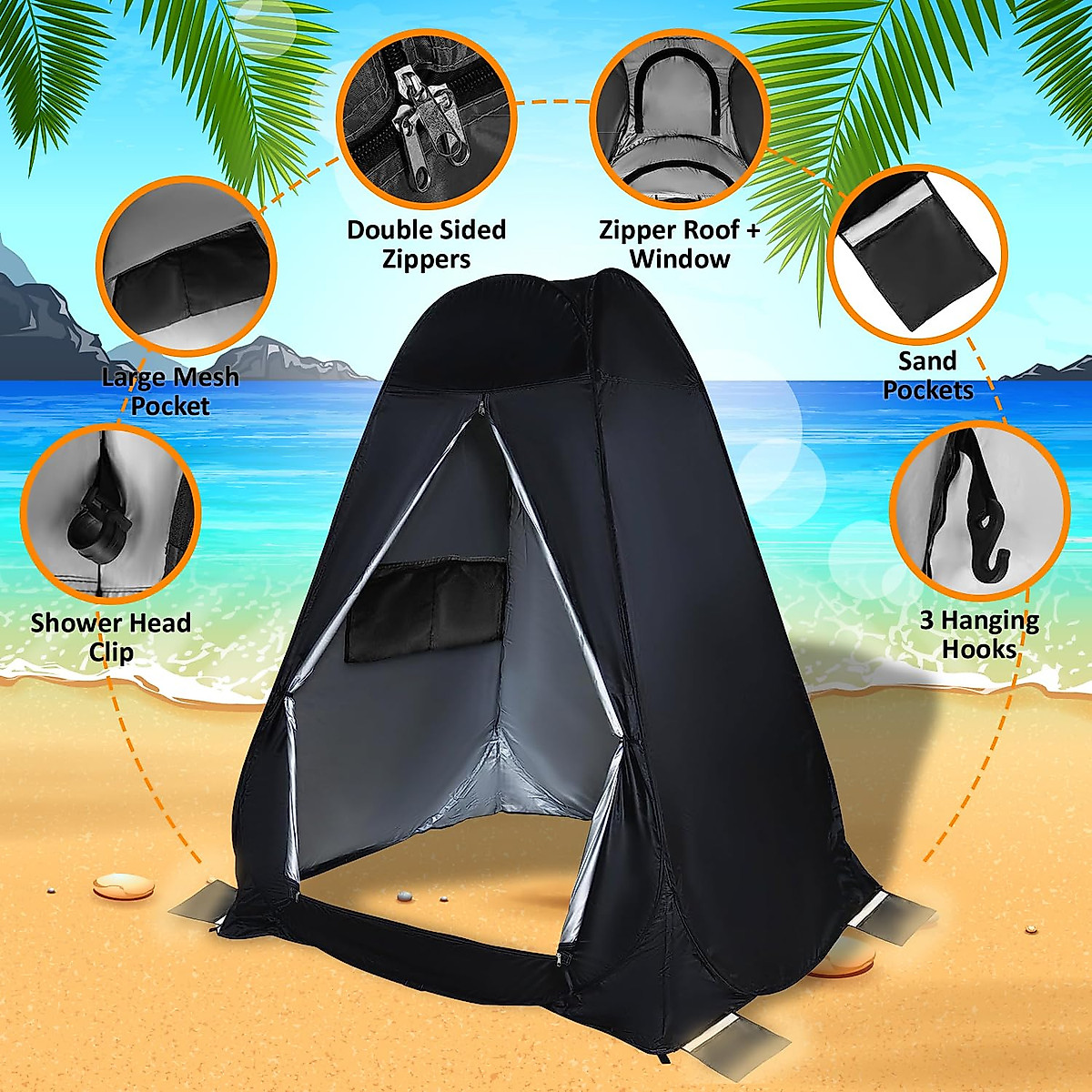Pop Up Large Privacy Tent - 5 x 5 x 7Ft - Oversized Strong Camping Toilet Tent- Portable Camp Shower Pod w/Hooks- Porta Pod- Outdoor Bathroom, Potty, Changing Private Room (Black)