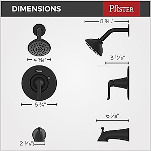 Pfister Willa Tub & Shower Trim Kit, Valve and Cartridge Included, 1-Handle, Spot Defense Matte Black Finish, 8P8WS2MALSSDB