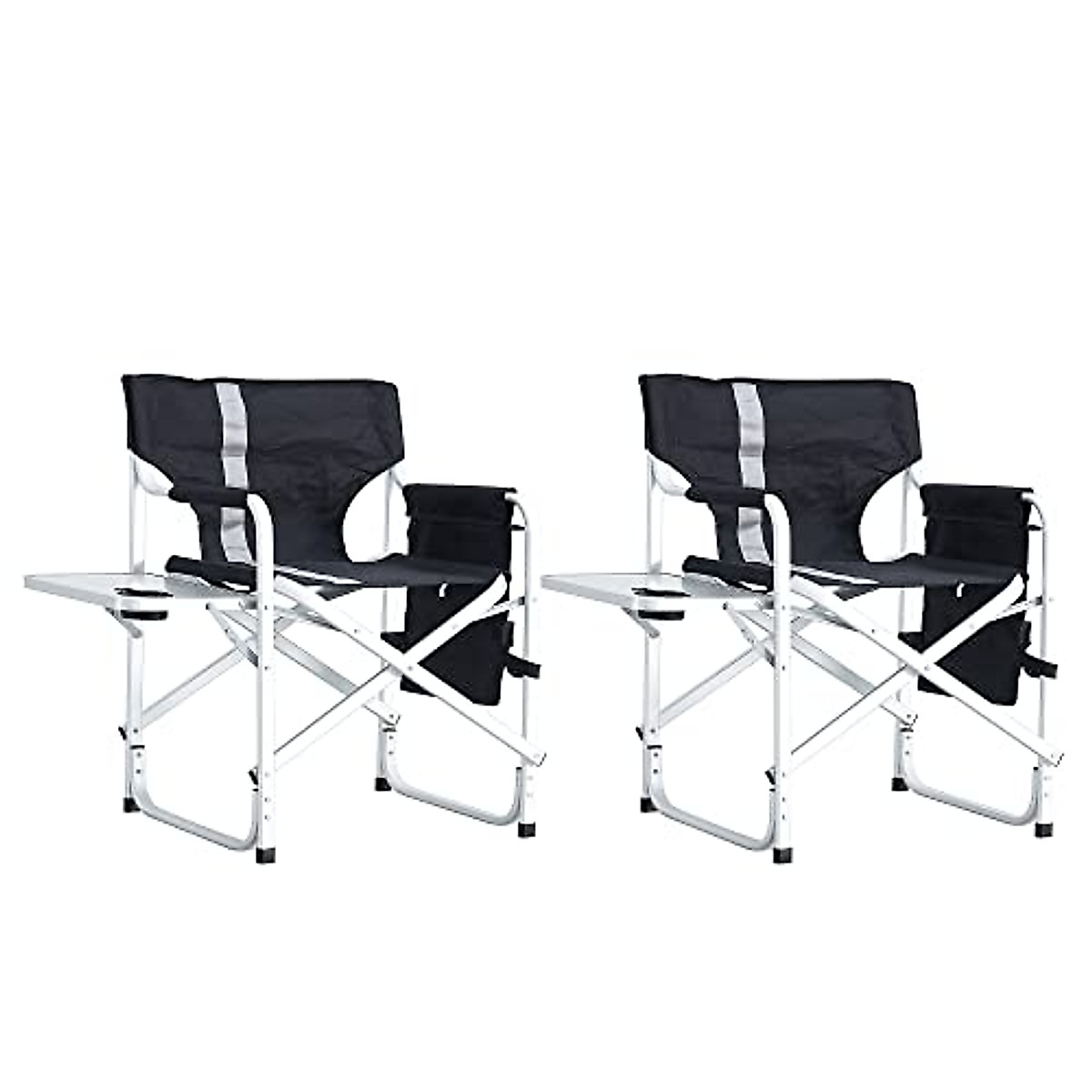 GSSDEE Oversized Camping Directors Chair, Portable Aluminum Camping Chairs, Padded Folding Directors Chair with Side Table Storage Pockets, Outdoor Camping, Picnics and Fishing (Black 2 Pack)
