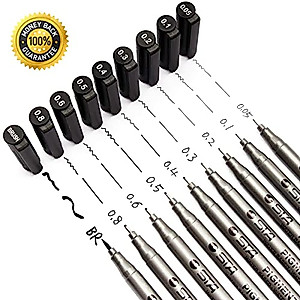 Brusarth Precision Black Micro-Pen Fineliner Ink Pens, Waterproof Archival Ink, Drawing Pens, Artist Illustration Pens, Multiliner, for Art Watercolor, Sketching, Anime, Manga, Design, 9/Set(Black)