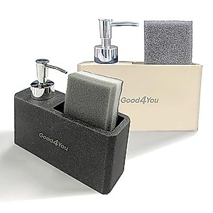 GOOD4YOU Lot of Two Manual Soap Dispenser, Organizer on Countertop, 2-in-1 Manual Dish Soap Dispenser and Sponge Holder, Durable ABS Material, Countertop for Kitchen & Bathroom