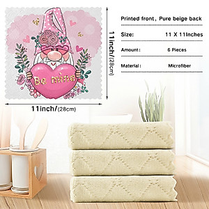 VIGTRO Be Mine Valentine Kitchen Towels Super Absorbent,Cute Cartoon Gnome Premium Dish Cloths Towels, Washable Fast Drying Dish Rags Reusable Cleaning Cloth 11x11 6 Pack