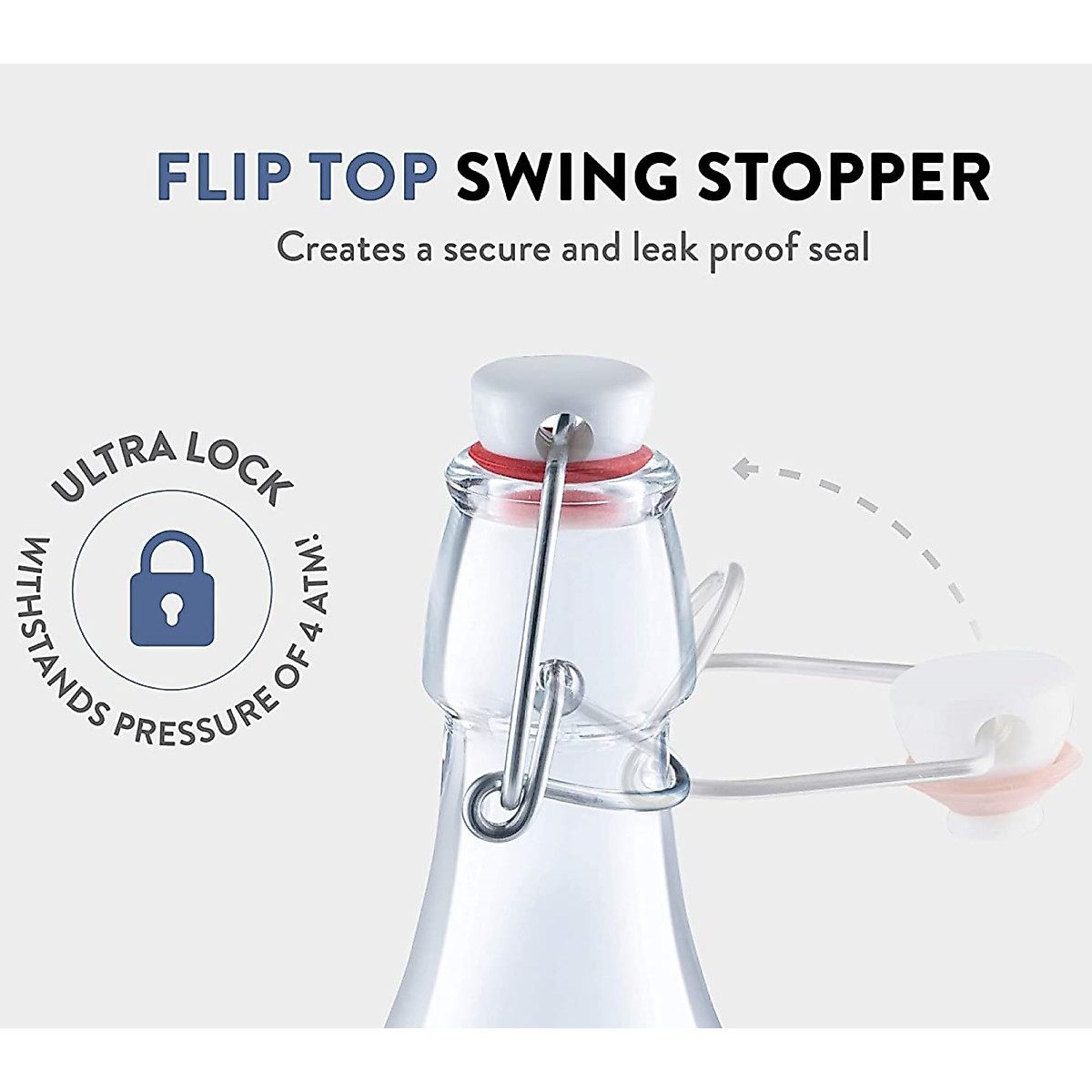 Bormioli Rocco Set Of 2 Square Swing Top Glass 8.5 Oz. Bottles With Airtight Hermetic Lid, Bottles Kombucha, Beer, And Limoncello, Dishwasher Safe, Made In Italy.