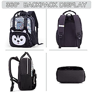 Bendopa Plush Toddler Backpack for Girls 3-6 Sequins Kids BookBag Children Portable Schoolbag for Kindergarten(Black)