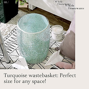 WHOLE HOUSEWARES Mosaic Wastebasket - Glass Decoration Bathroom Trash Can - Shiny Finish Bathroom Accessory - 7.5" x 10" - Turquoise
