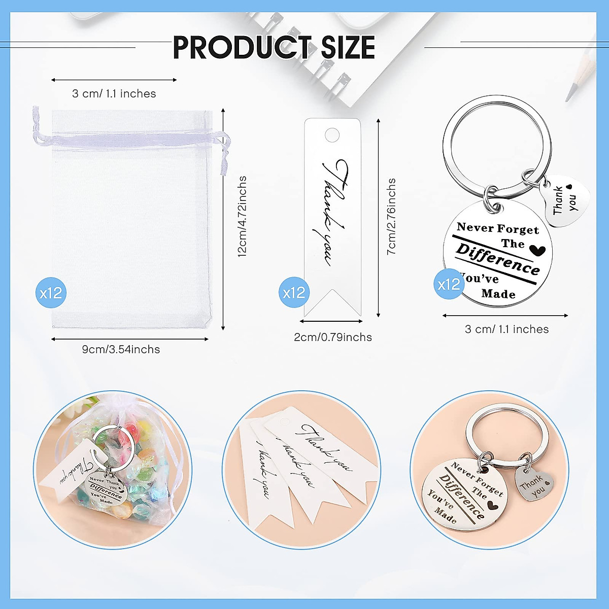 Yinkin 36 Pcs Employee Appreciation Gifts Bulk Thank You Gifts Keychain Appreciation Gifts for Staff Teacher Social Worker(White)