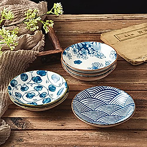 WEUNUM Soy Sauce Bowls/Dishes Set of 6, 4 Inch Dipping Bowls Sushi Plates and Appetizer Dessert Small Bowls for Charcuterie Board,3 oz Porcelain Pinch Bowls for Kitchen Prep(Blue mixed)