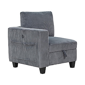 Lexicon Modular Sectional Sofa for Living Room, Corduroy Sofa Couch with Storage Pouches, and Charging Port, Customizable Sectional Sofa Couch for Living Room Furniture, 5 Seater L-Shaped Couch, Grey