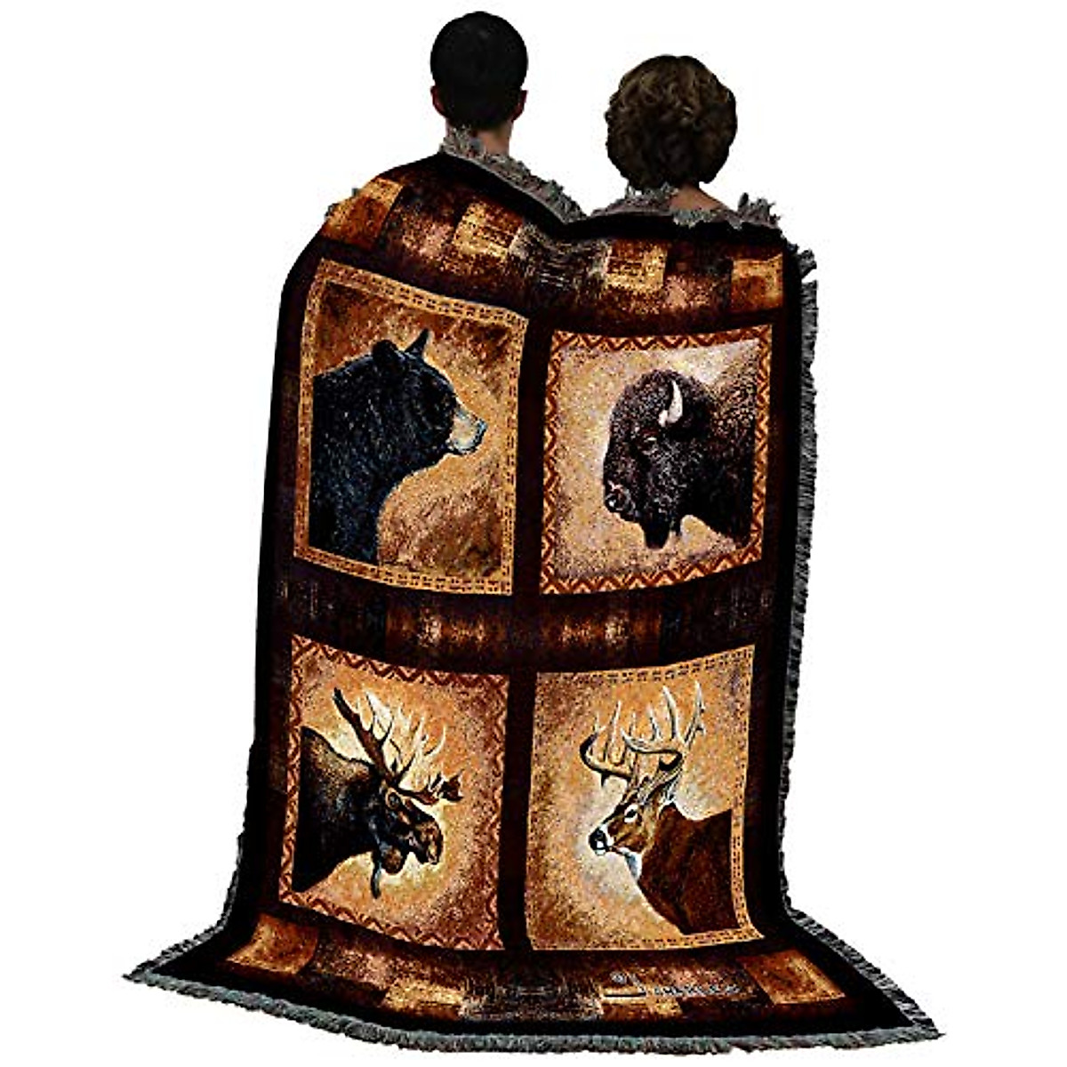 Pure Country Weavers Big Game Heads Blanket by Greg Giordano - Bear Bison Elk Deer Wildlife Lodge Cabin Gift Tapestry Throw Woven from Cotton - Made in The USA (72x54)