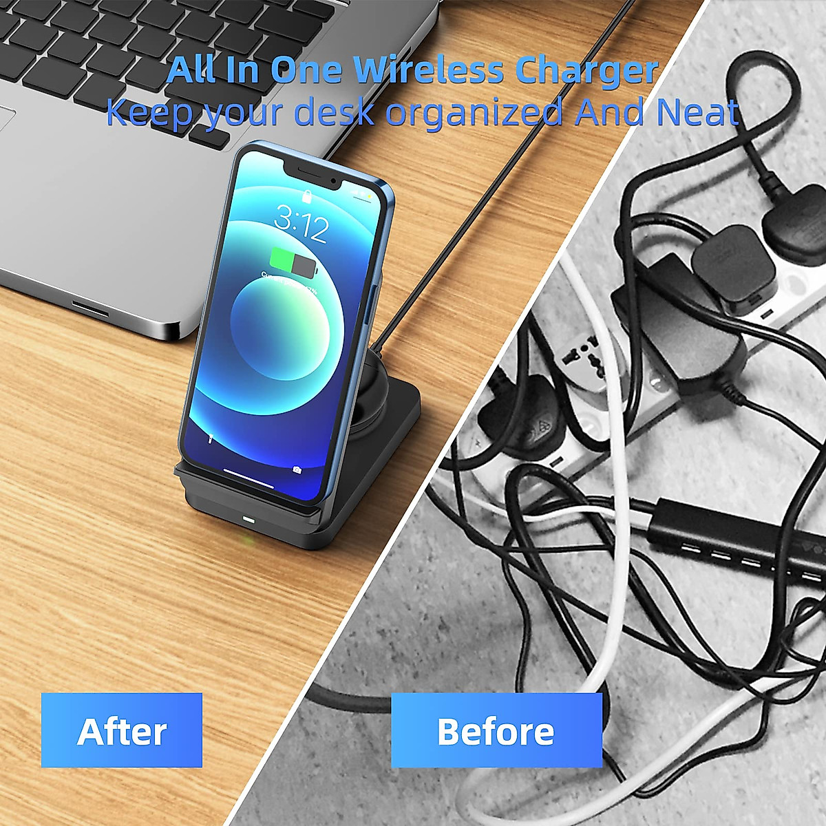 Wireless Charging Station Foldable 3 in 1 Wireless Charger for Apple Multiple Devices, 18W Fast Charging Stand for iPhone 15/14/13/12/11/X Pro Max, AirPods, iWatch, Samsung Galaxy Phone Series