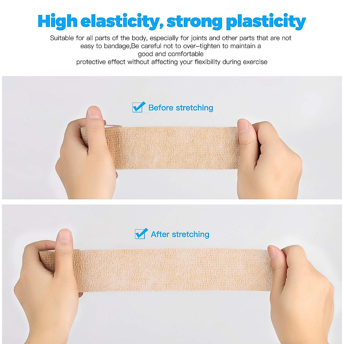 Bandage Wrap 8 Pack 1”x 5 Yards Self Adhesive Bandage Wrap Breathable Cohesive Bandage Wrap Rolls Athletic Elastic Self Adherent Wrap for Sports Injury,Wrist, Knee, Ankle Sprains and Swelling(Beige)