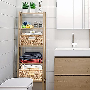 OUTBROS Water Hyacinth Storage Baskets, Hand-Woven Baskets Storage Box with Handles, Nesting Wicker Basket Sets, Waterproof Woven Storage Bins for Shelves, Rectangle, 3-Pack