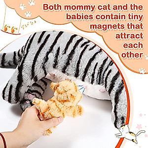 Nurturing Cat Stuffed Animal with Plush Kittens, Cat Baby Stuffed Animals for Girls and Boys Plushy Kitty Mommy Cat with 4 Baby Cats for Birthday Party Favors Gifts (Cuddly Style)