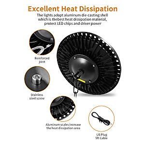 LED High Bay Light, 200W UFO LED High Bay Lights, 24000LM 5000K LED Shop Lights with US Plug 5' Cable Bay Lights, IP65 Warehouse Light, Area Light Bay Lighting for Shop Garage Warehouse Workshop(2)