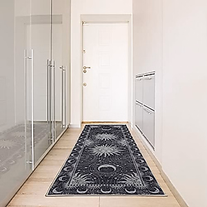 Ambesonne Sun and Moon Decorative Rug, Bohemian Occult Design of Crescent Solar Ornament Esoteric Stars, Quality Carpet for Bedroom Dorm and Living Room, 2' 5" x 7' 5", Dark Taupe