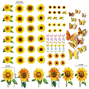ETDTech Sunflower Wall Stickers Decals with 3D Butterfly, Yellow Flower for Kitchen Bedroom Nursery Children Room Living Room Waterproof Removable, 11.6inchx9.8inchx0.5inch