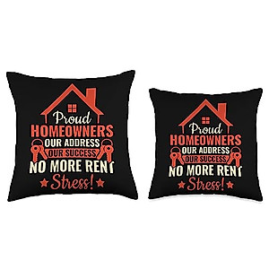 Gifts for New House Owners & First Time Home Owner Proud Homeowners-Our Adress Our Success No Rent Stress Throw Pillow, 18x18, Multicolor
