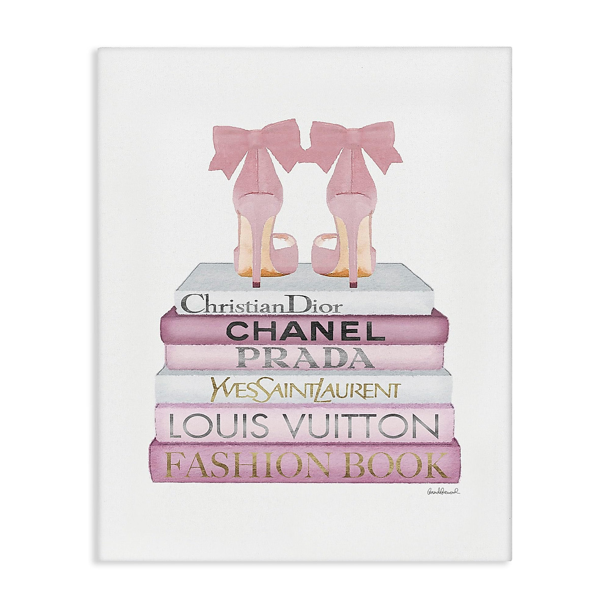 Stupell Industries Fashioner Shoes Bookstack Pink White Watercolor, Design by Artist Amanda Greenwood Wall Art, 24 x 30, Canvas