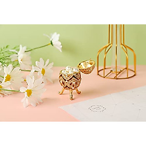 FASALINO Faberge Egg Jewelry Trinket Box with Hinged Classic Hand-Painted Ornaments Metal Vintage Craft Gift for Home Decor, Gold